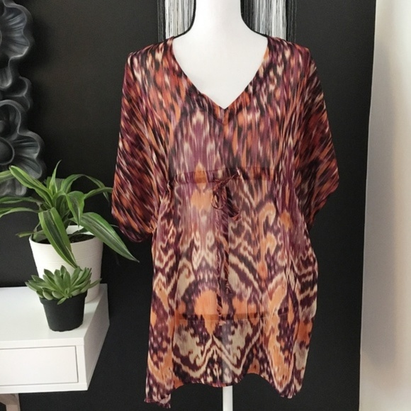 CAbi | Tops | Cabi Sheer Floral Tie Waist Kimono Style Tunic S | Poshmark